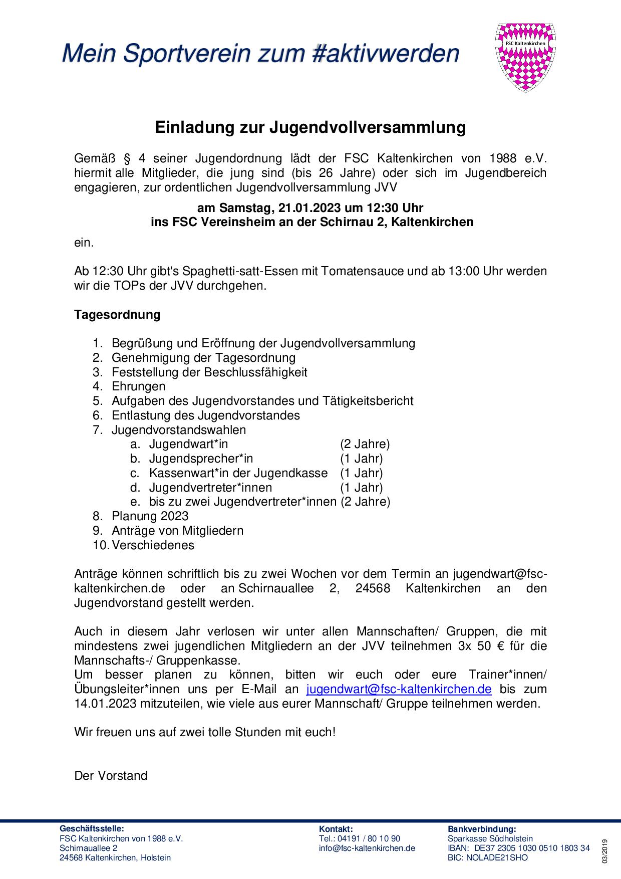 Einladung zur JVV 2023 - FSC Kaltenkirchen e.V.